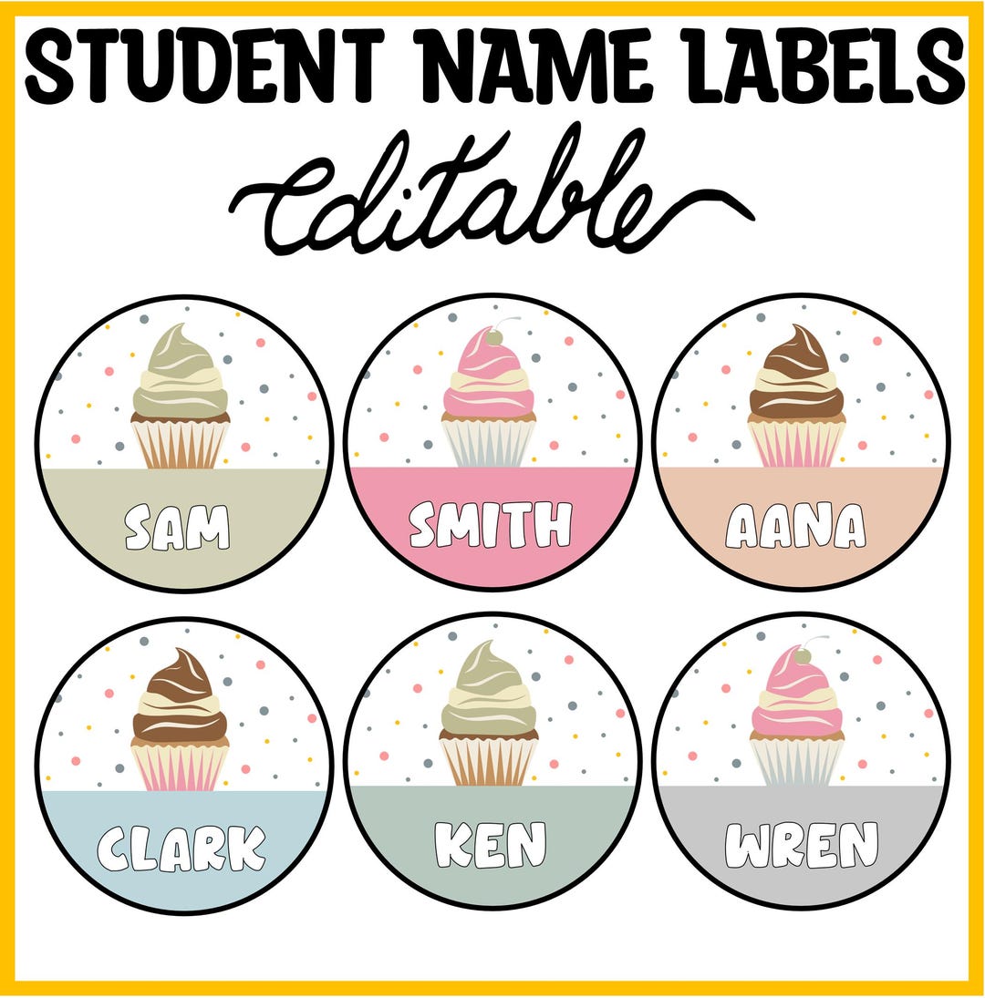 Printable Boho Neutral Cupcakes Student Name Tags, Student Name Plates ...