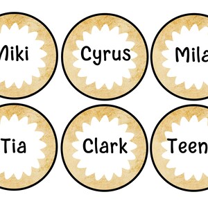Printable Student Name Labels, Round Vintage Background Name Cards ...