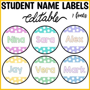 Back to School Round Name Tags, Printable Bright Student Name Tags ...