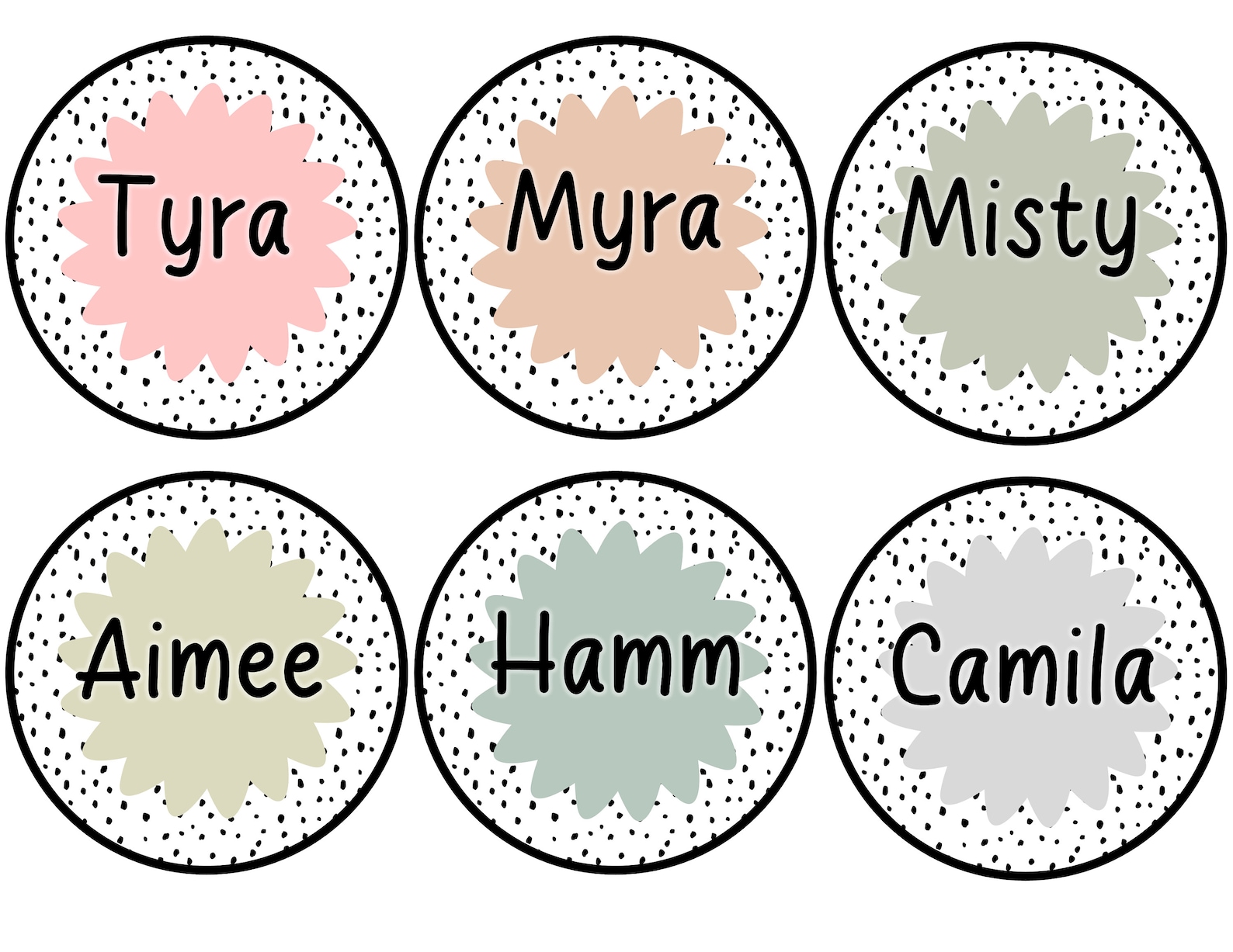 Printable Boho Neutral Spotty Student Name Labels, Circle Tags, Bin ...