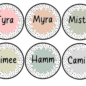 Printable Boho Neutral Spotty Student Name Labels, Circle Tags, Bin ...