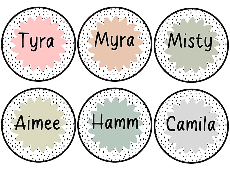 Printable Boho Neutral Spotty Student Name Labels, Circle Tags, Bin ...