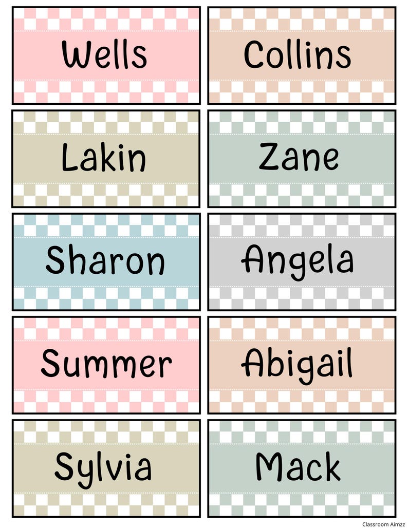 Printable Checkered Boho Neutral Small Name Labels, Student Name Labels ...