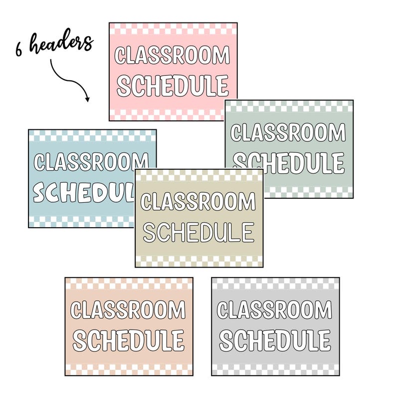 Boho Checkered Classroom Schedule Cards, Elementary Class Schedule ...