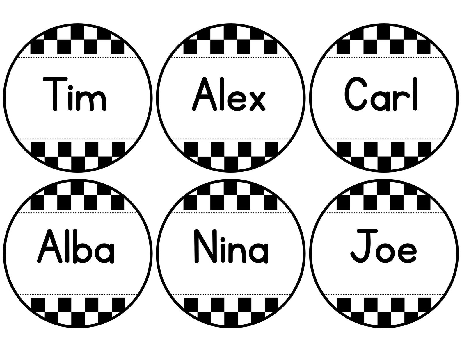 Printable Black and White Student Checkered Name Labels, Editable Name ...