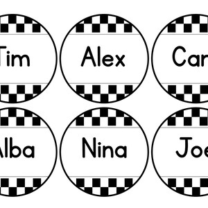 Printable Black and White Student Checkered Name Labels, Editable Name ...