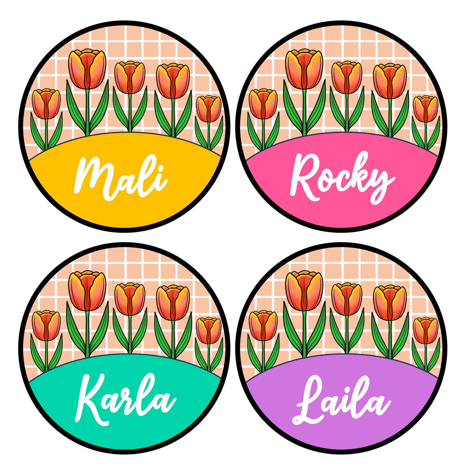Printable Spring Nametags, Printable Bright Tulip Student Name Labels ...
