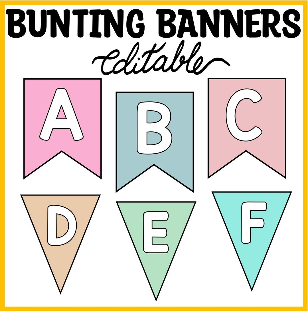 Printable Minimalist Bunting Banners, Editable Alphabets Bunting ...