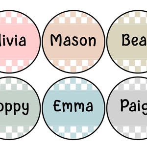 Back to School Round Boho Neutral Checkered Classic Student Name Labels ...