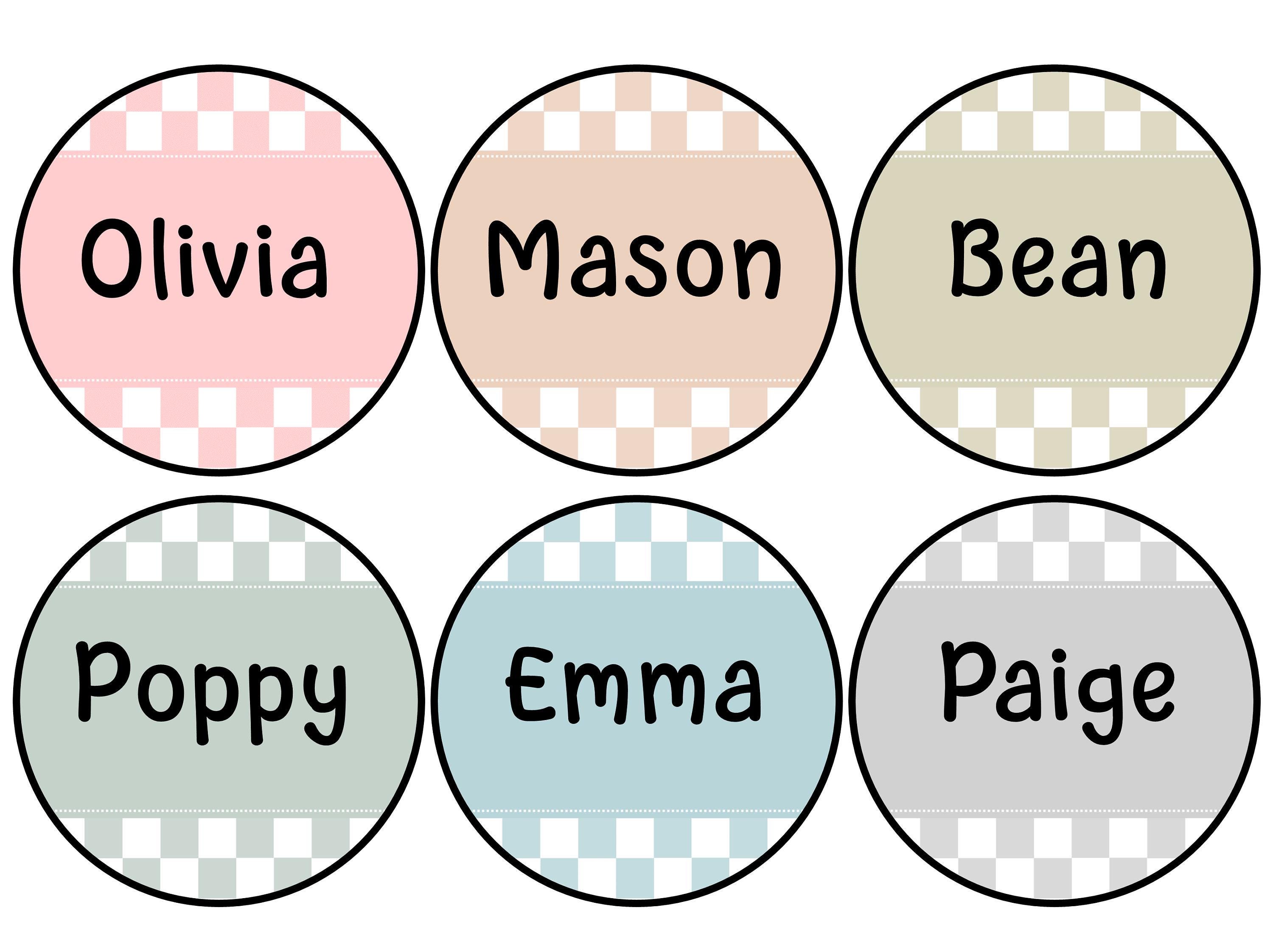 Back to School Round Boho Neutral Checkered Classic Student Name Labels ...