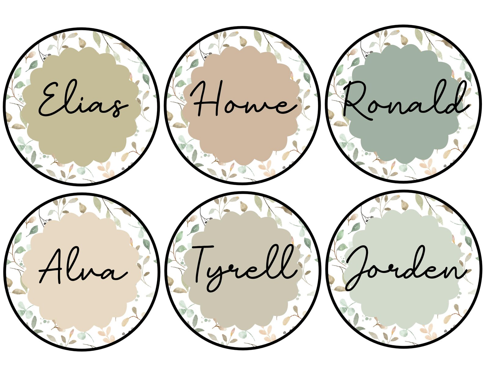 Printable Botanical Student Name Labels, Round Cubbies Labels, Boho ...