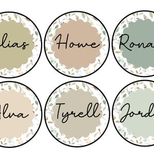 Printable Botanical Student Name Labels, Round Cubbies Labels, Boho ...
