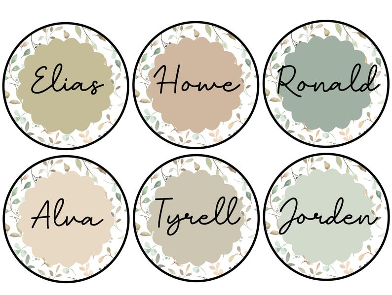 Printable Botanical Student Name Labels, Round Cubbies Labels, Boho ...