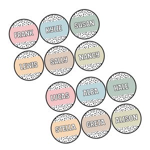 Printable Boho Spotty Neutral Student Name Labels, Round Student Name ...