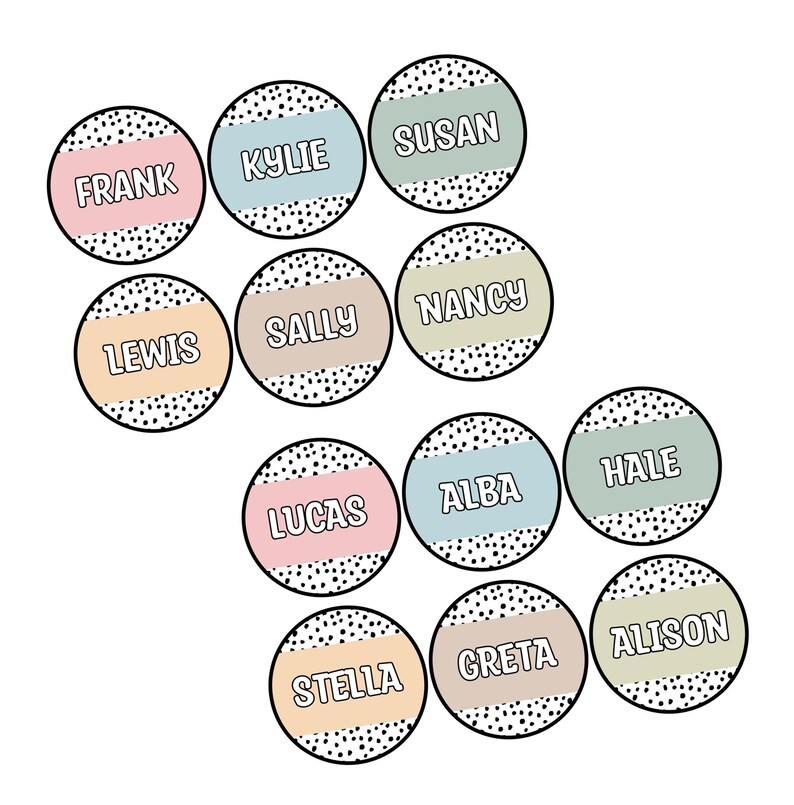 Printable Boho Spotty Neutral Student Name Labels, Round Student Name ...