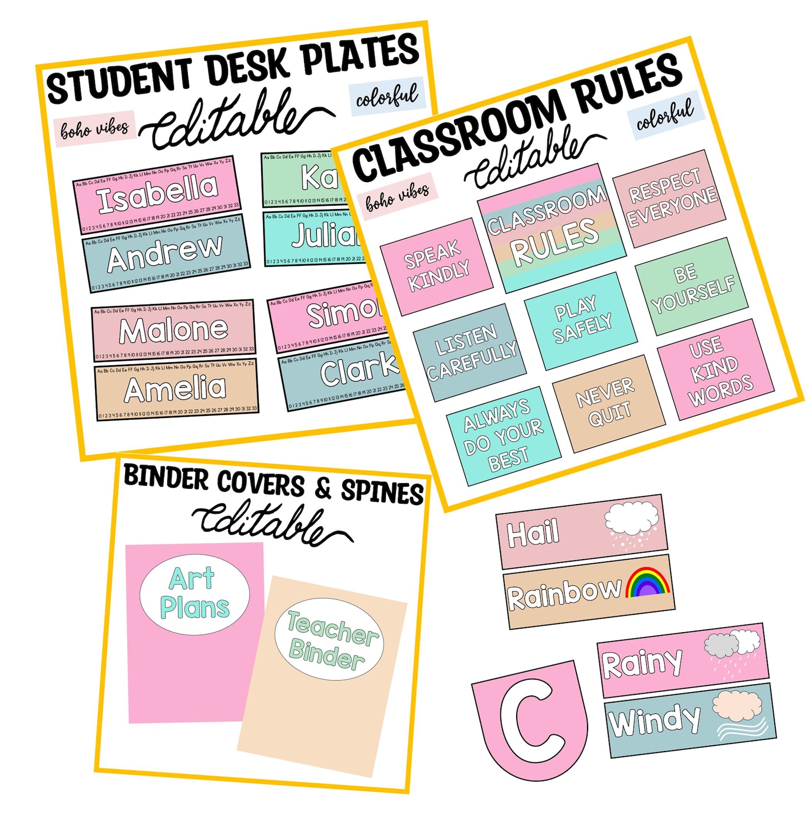 Printable Minimalist Colorful Classroom Decor Bundle Pack, Editable ...