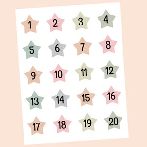Printable Back to School Boho Neutral Small Stars Number Labels ...