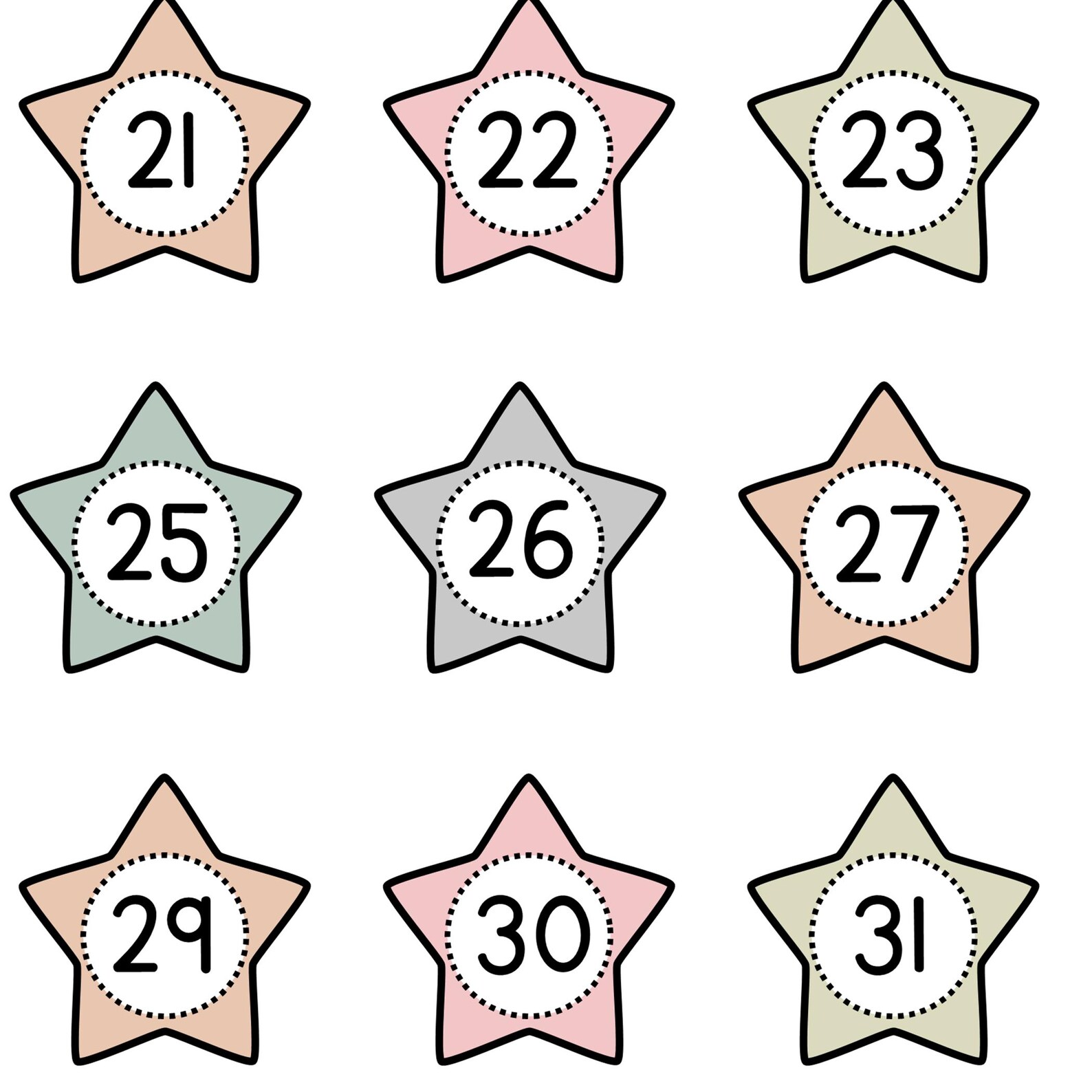 Printable Boho Neutral Small Stars Number Labels, Colorful Small Number ...