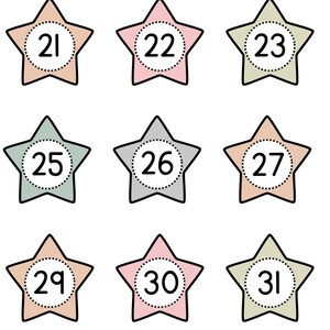 Printable Boho Neutral Small Stars Number Labels, Colorful Small Number ...