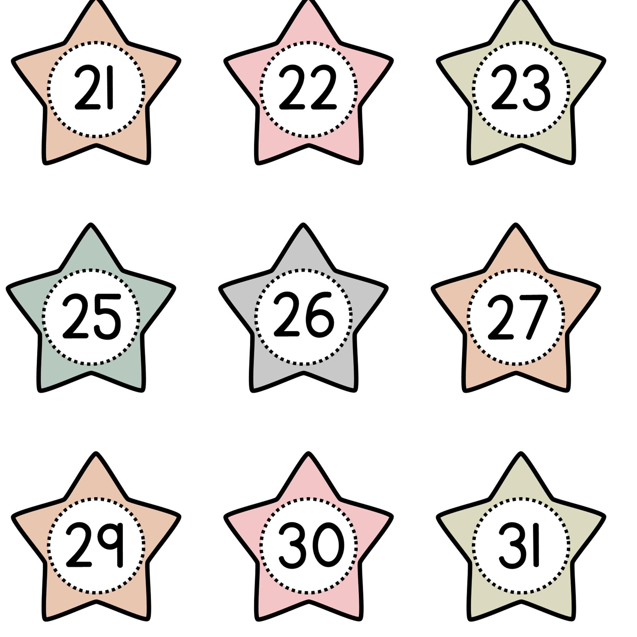 Printable Boho Neutral Small Stars Number Labels, Colorful Small Number ...