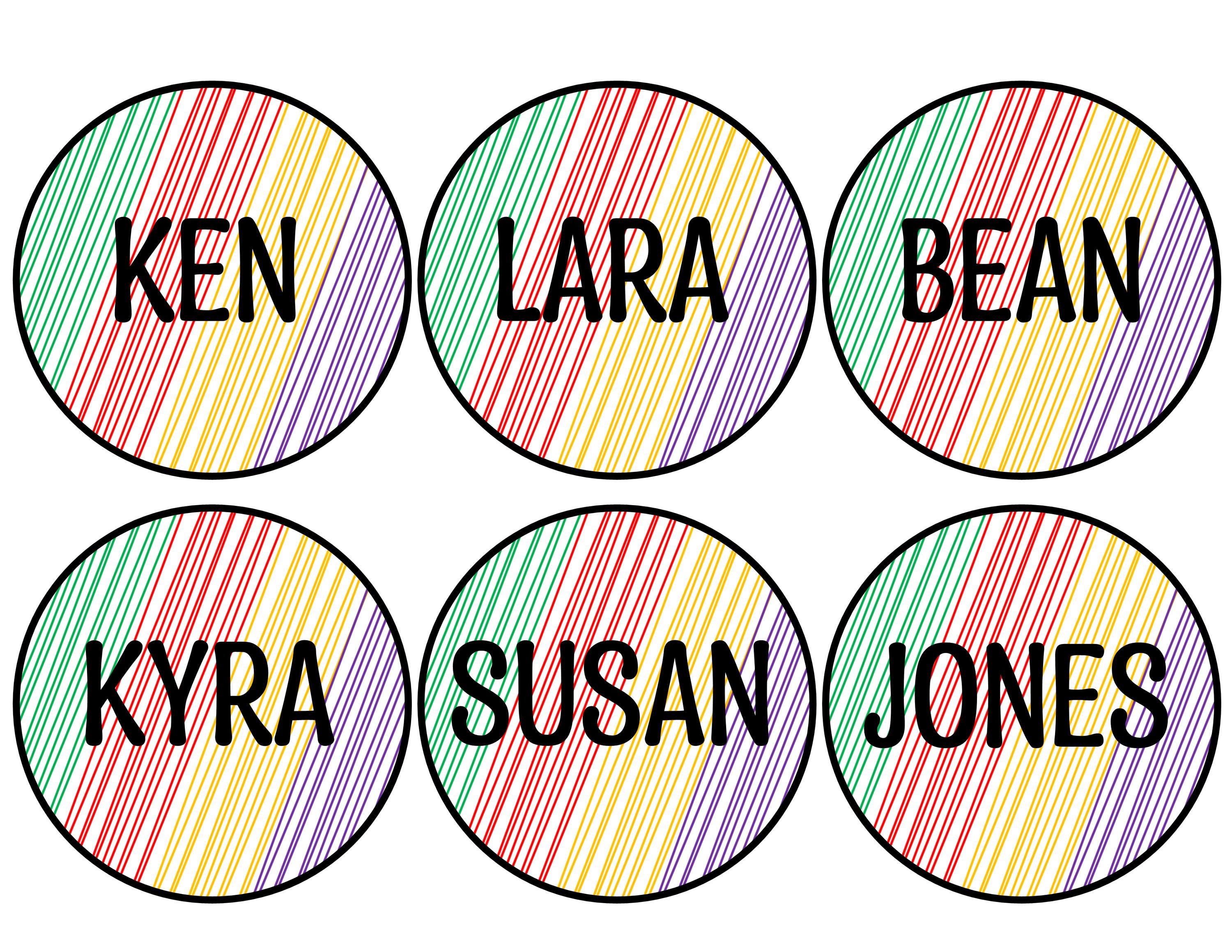 Printable Colorful Round Student Name Labels, Editable Classroom Labels ...