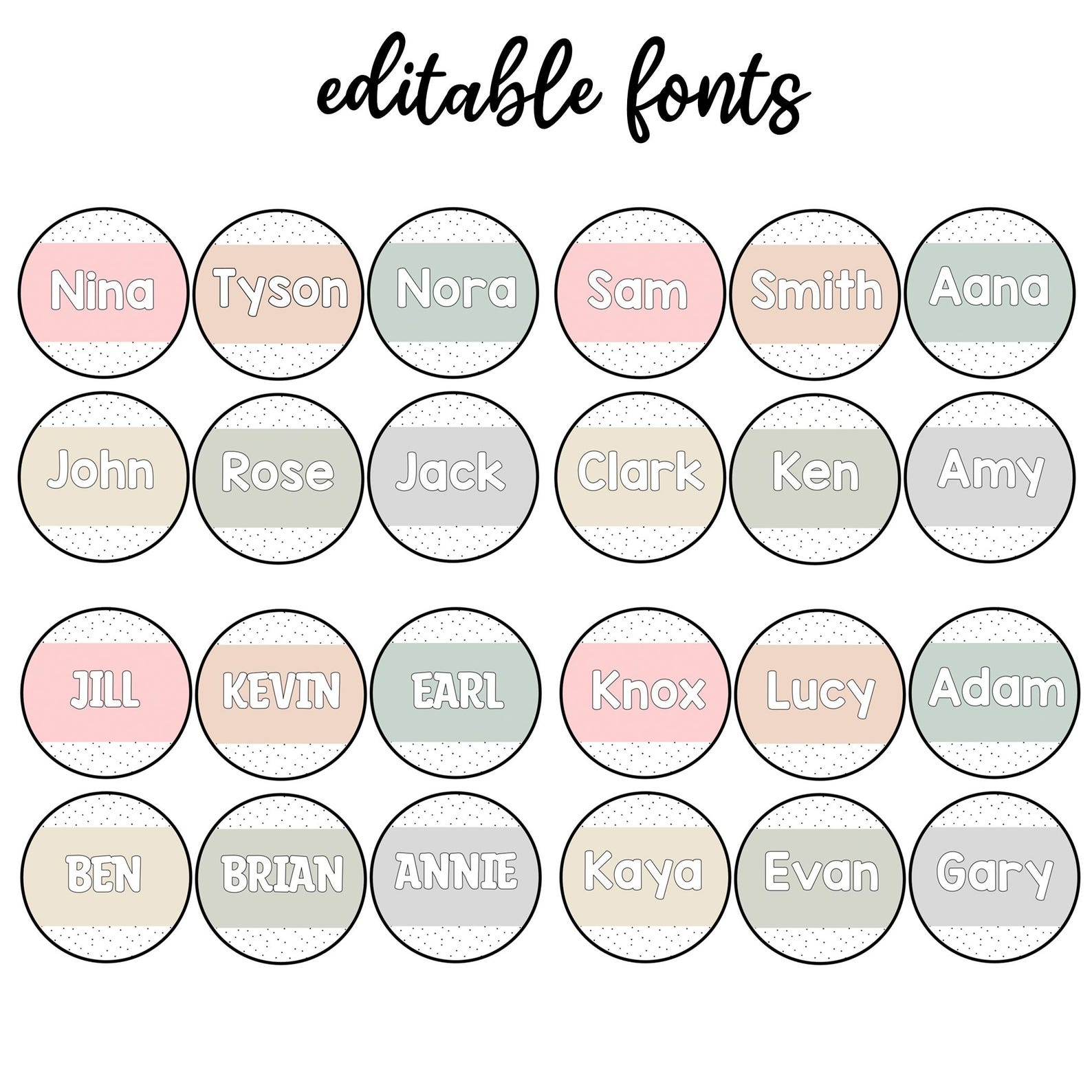 Printable Boho Neutral Minimalist Dotty Student Name Labels, Calm ...