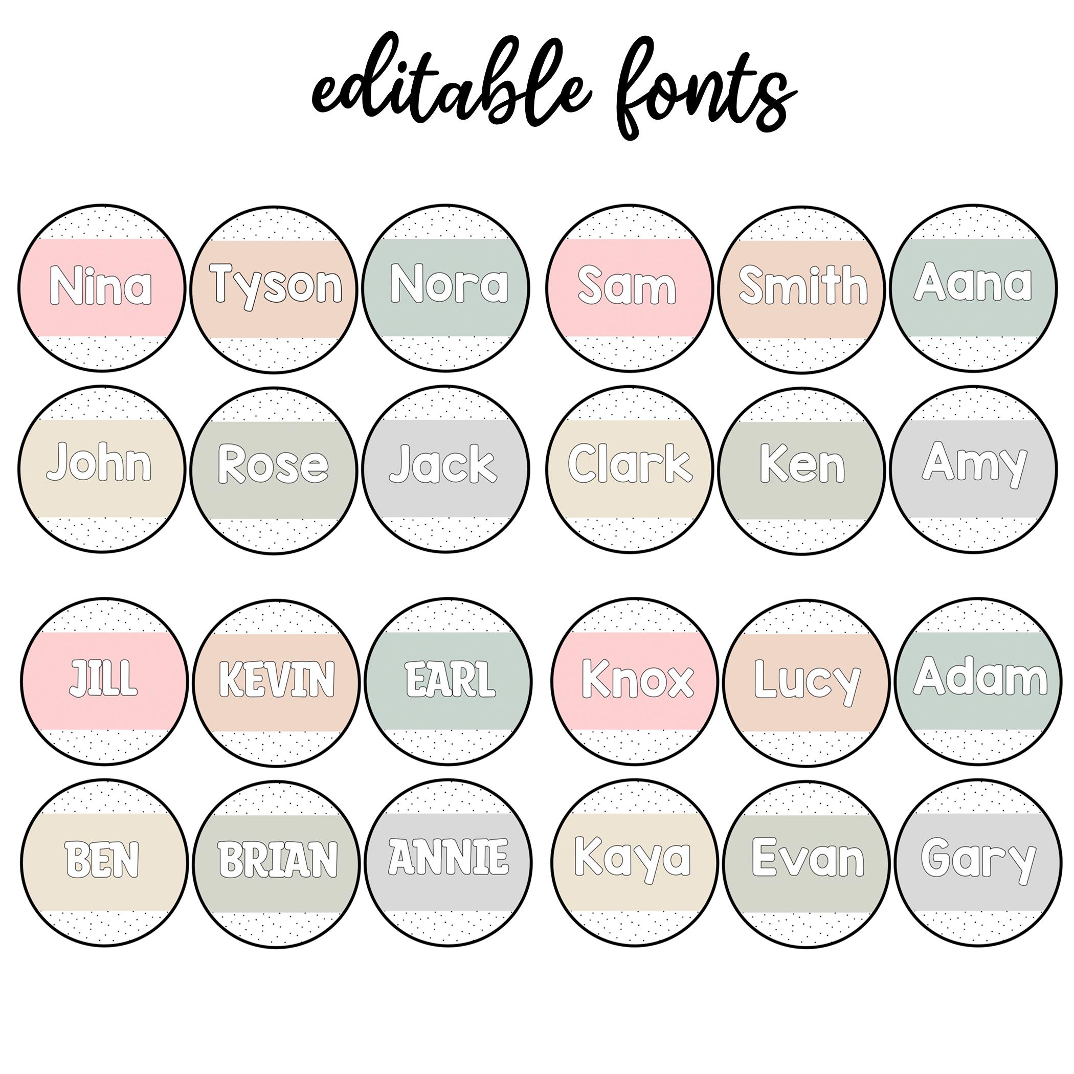 Printable Boho Neutral Minimalist Dotty Student Name Labels, Calm ...