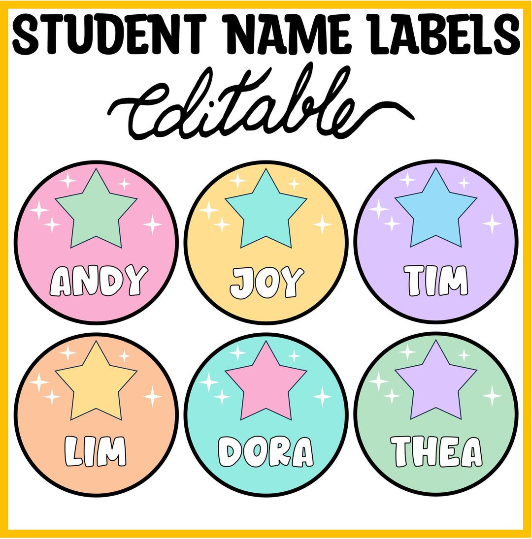 Nursery Star Name Tags, KG Name Cards for Kids,printable Colorful Stars ...