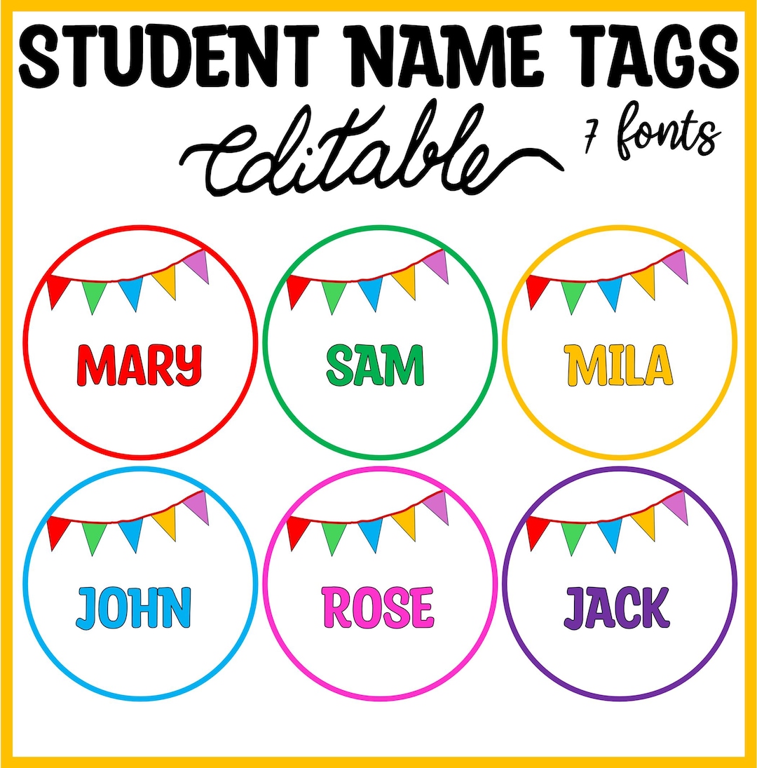 Printable Colorful Round Student Name Labels, Editable Classroom Labels ...