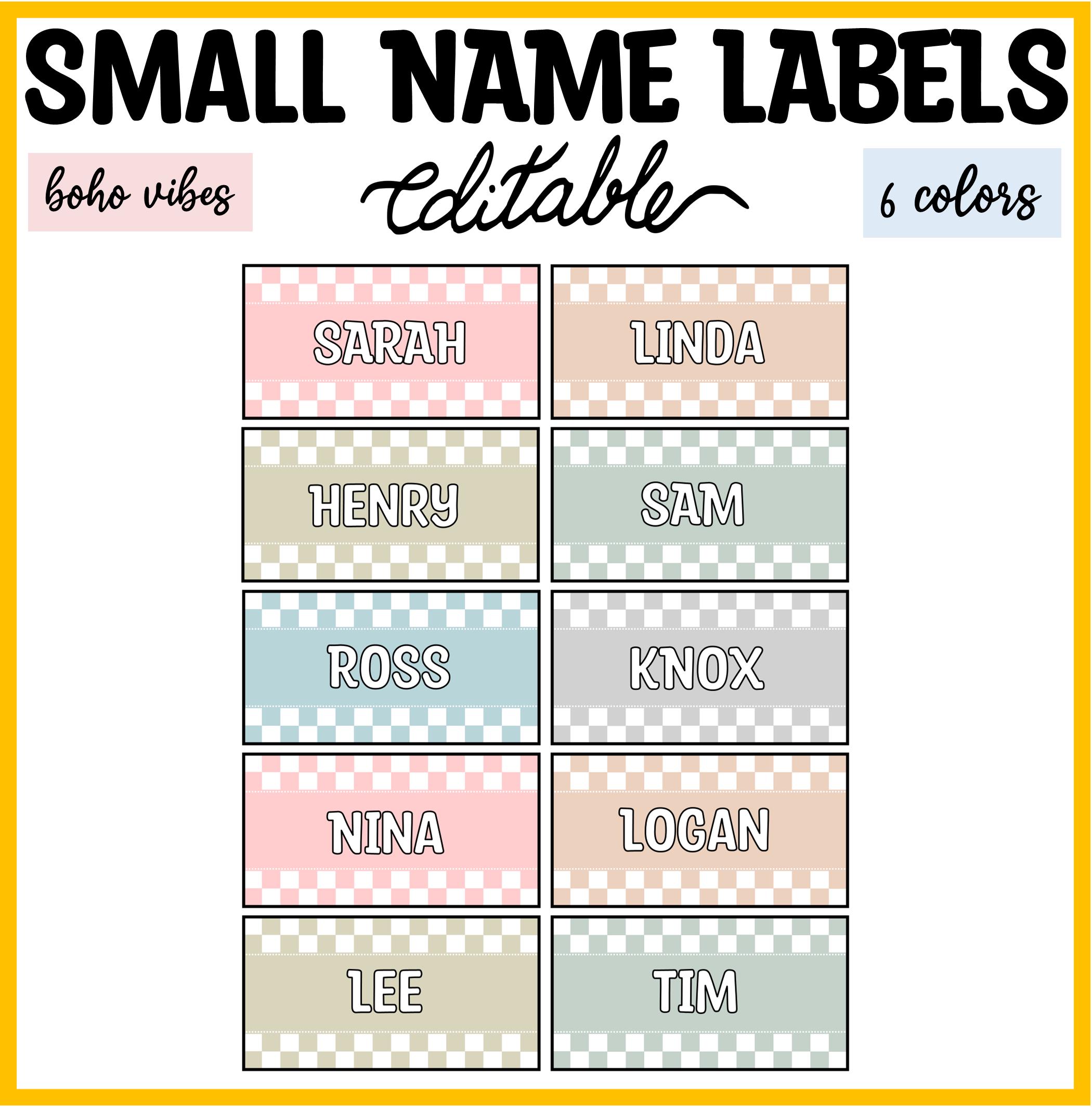 Printable Checkered Boho Neutral Small Name Labels, Student Name Labels ...