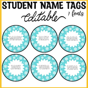Winter Student Name Tags, Printable Snowflakes Name Labels, Cubby ...