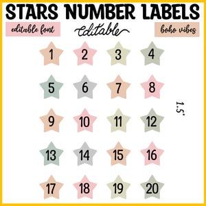 Printable Back to School Boho Neutral Small Stars Number Labels ...