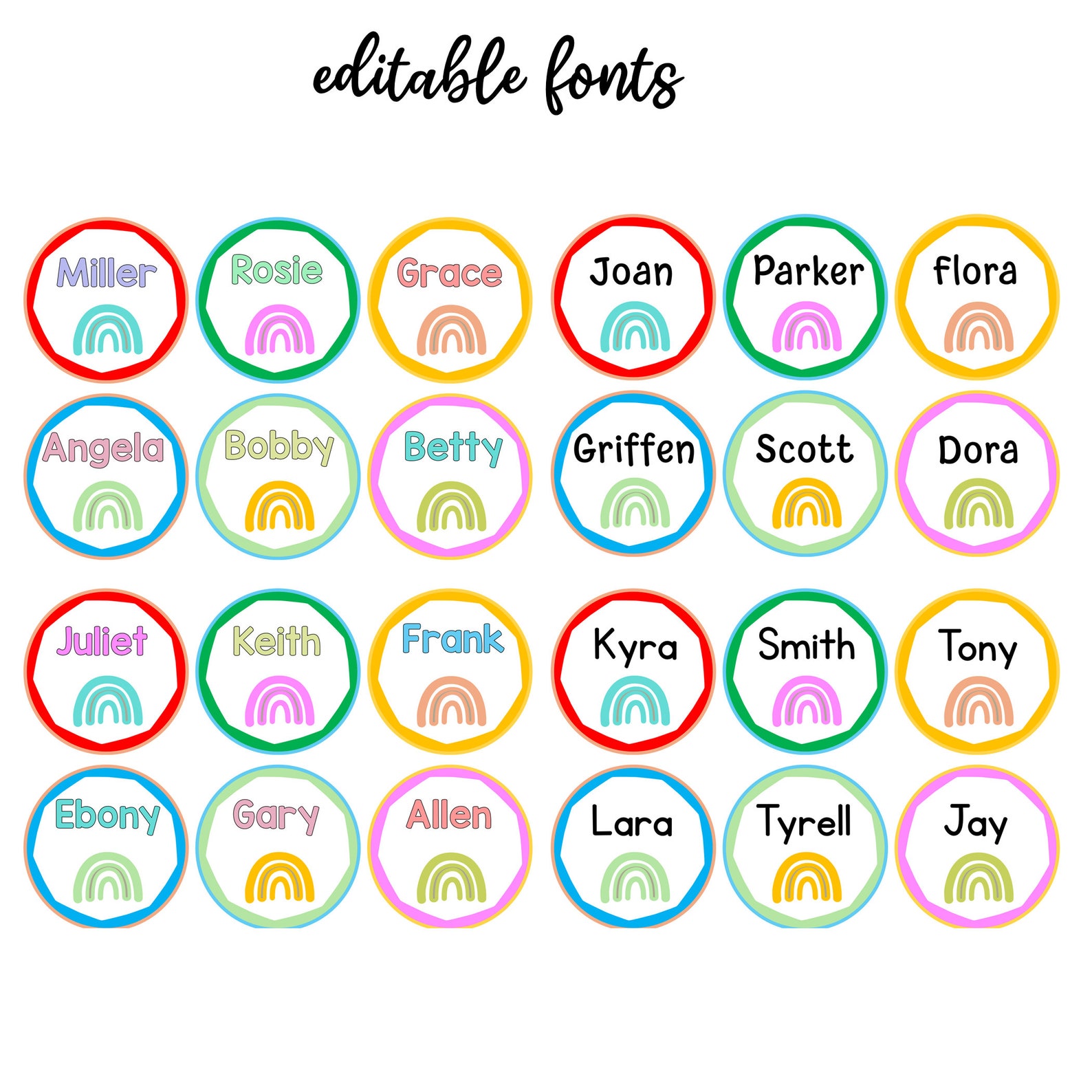 Rainbow Name Tags, Student Name Labels Printable, Editable Tags ...