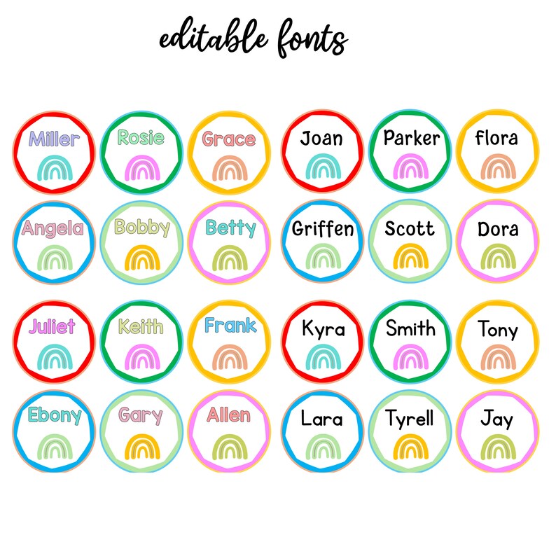 Rainbow Name Tags, Student Name Labels Printable, Editable Tags ...