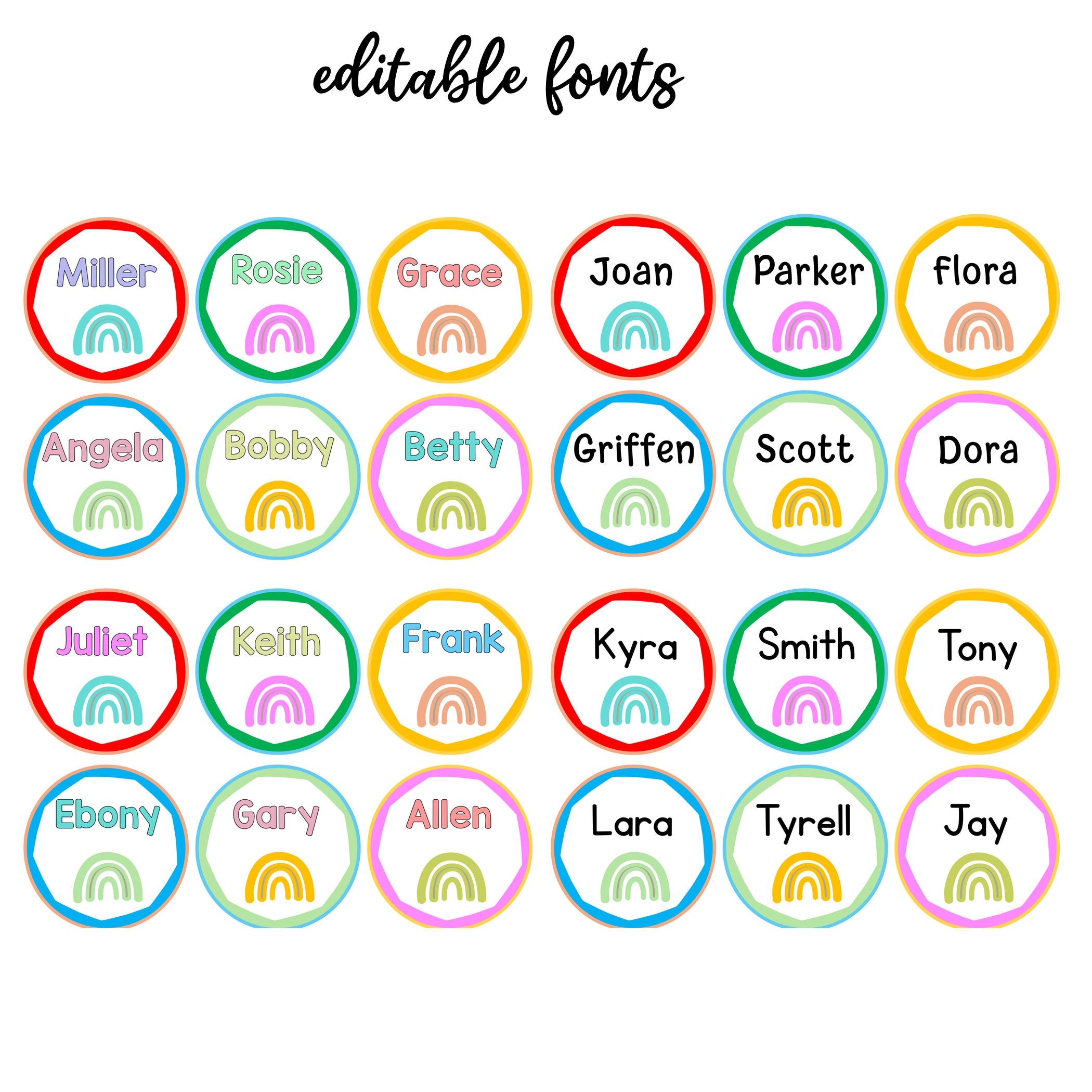 Rainbow Name Tags, Student Name Labels Printable, Editable Tags ...