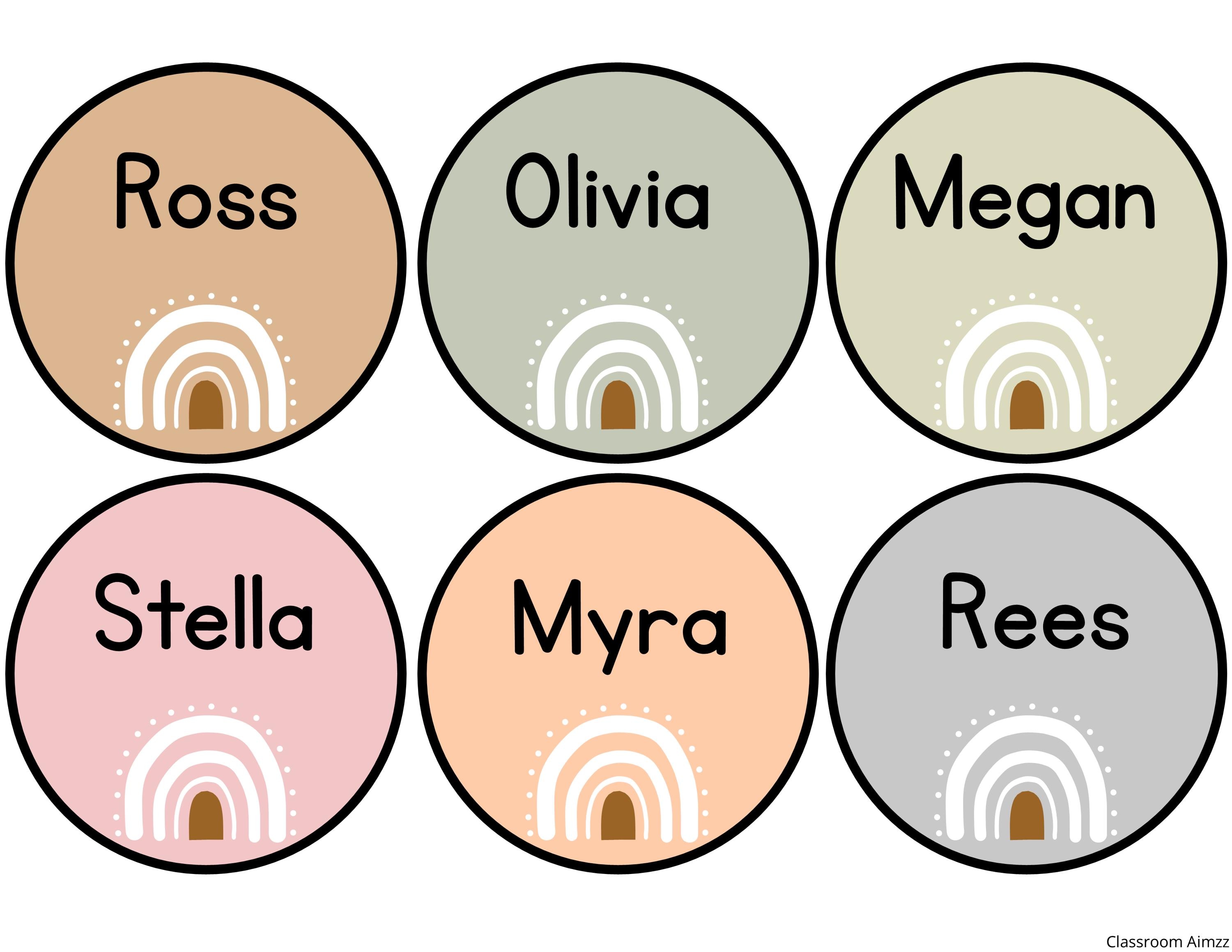 Printable Boho Rainbow Student Name Labels, Circle Rainbow Classroom ...
