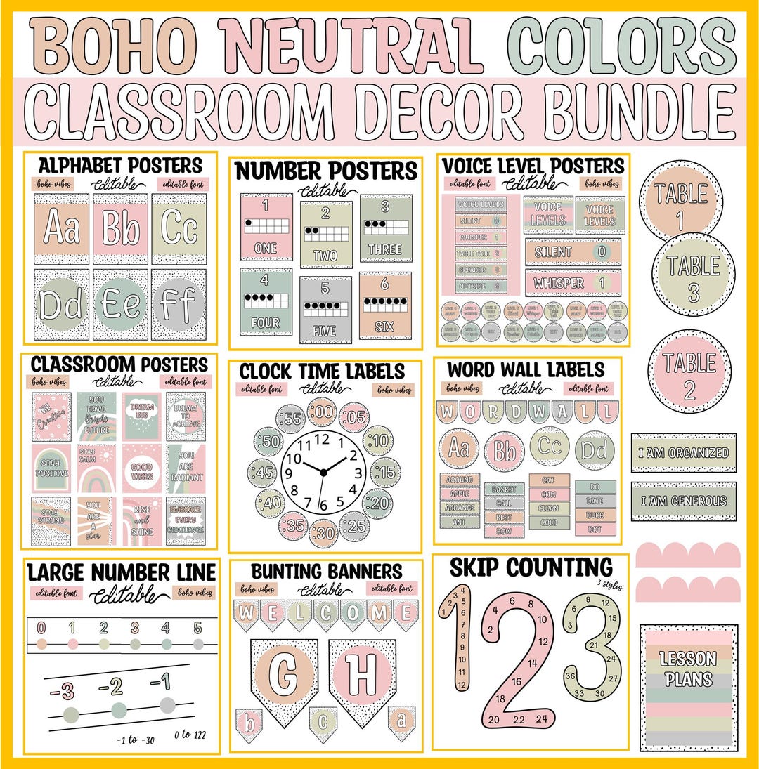 Back to School Boho Neutral Spotty Classroom Decor Bundle Pack, Spotty ...
