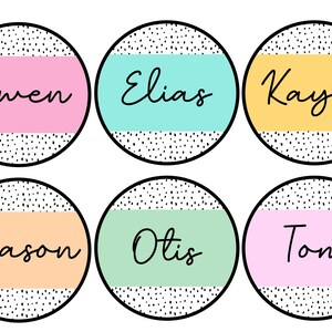 Printable Bright Spotty Student Name Labels, Editable Round Student ...