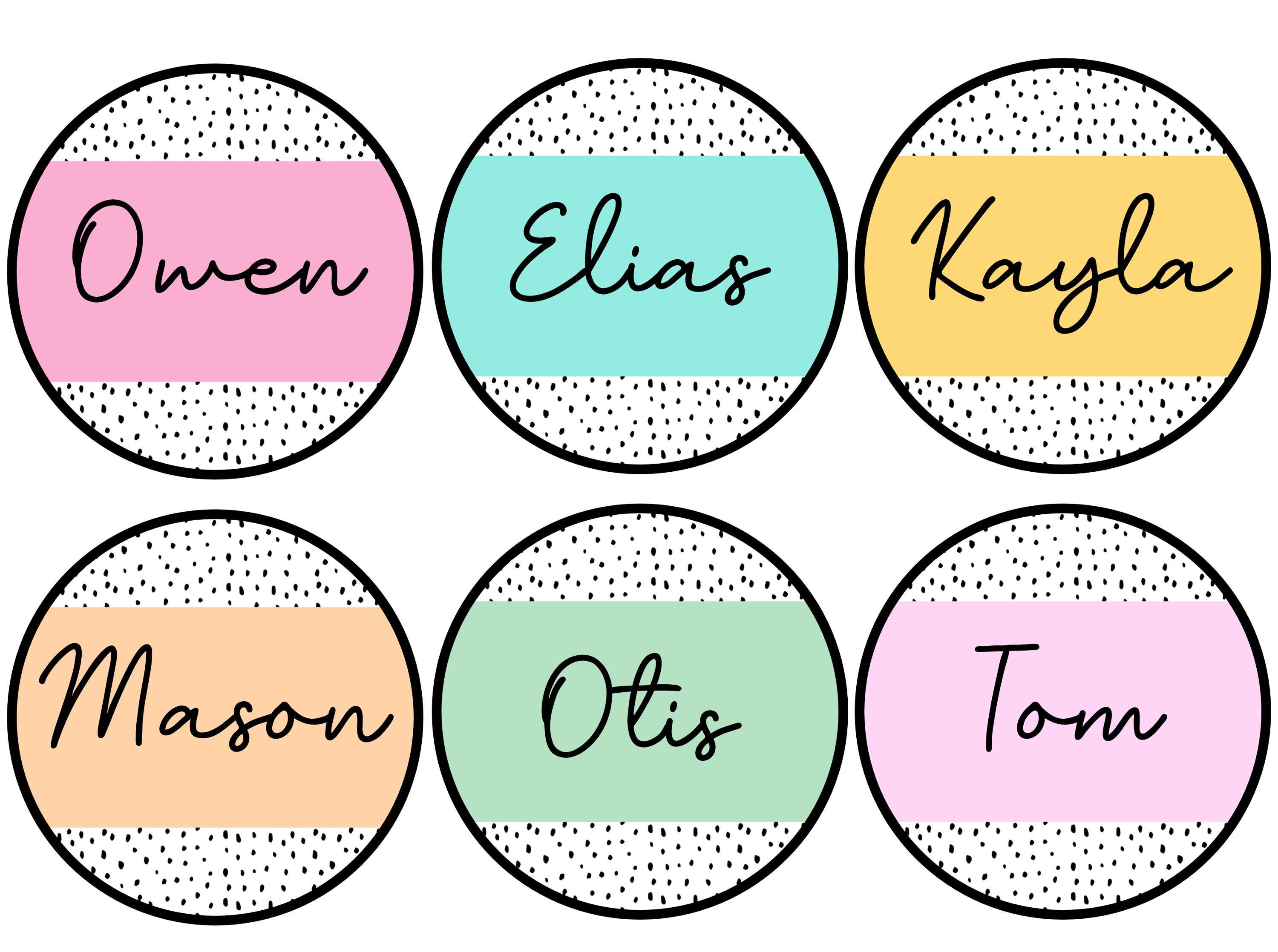 Printable Bright Spotty Student Name Labels, Editable Round Student ...