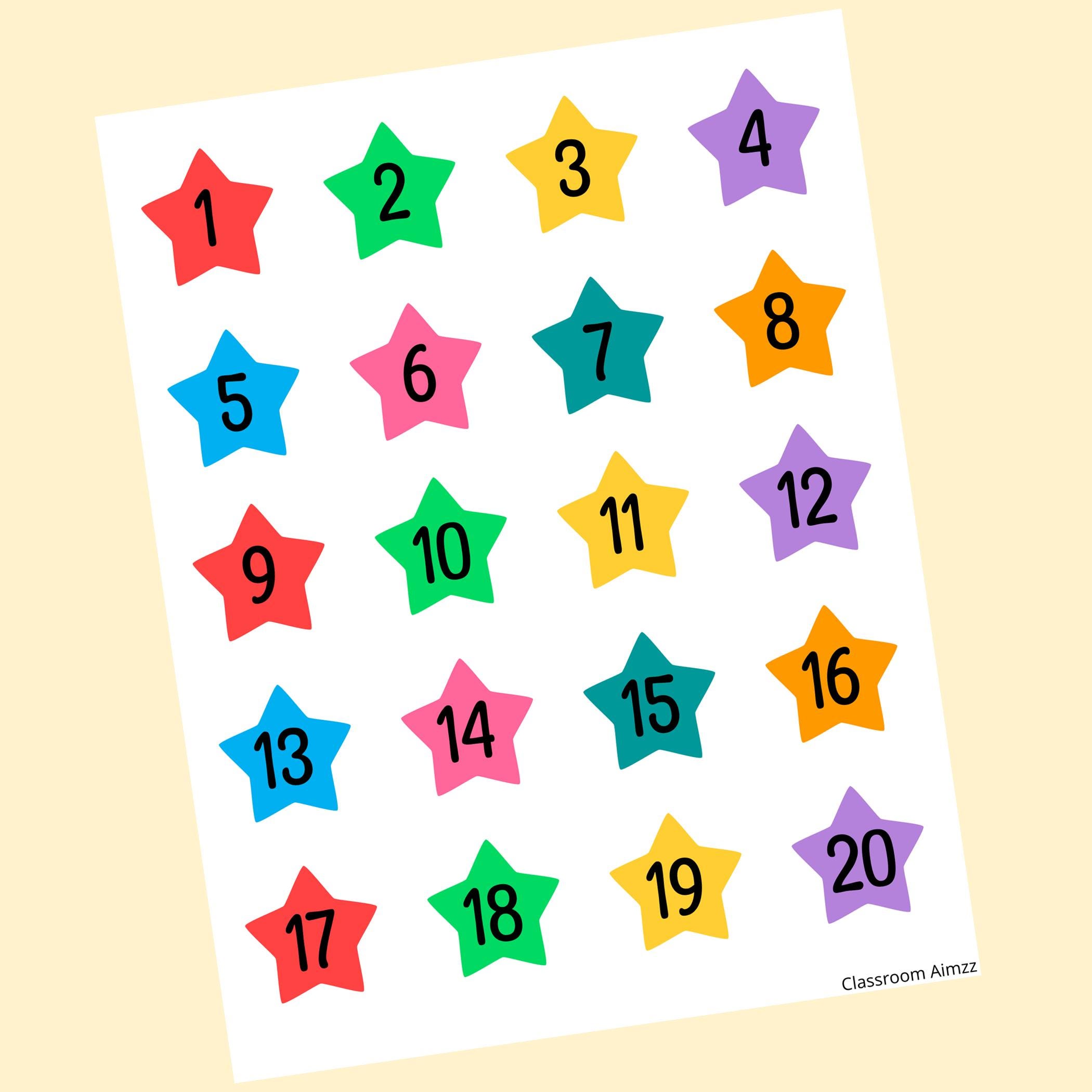 Back to School Small Colorful Star Number Labels, Editable Small Number ...