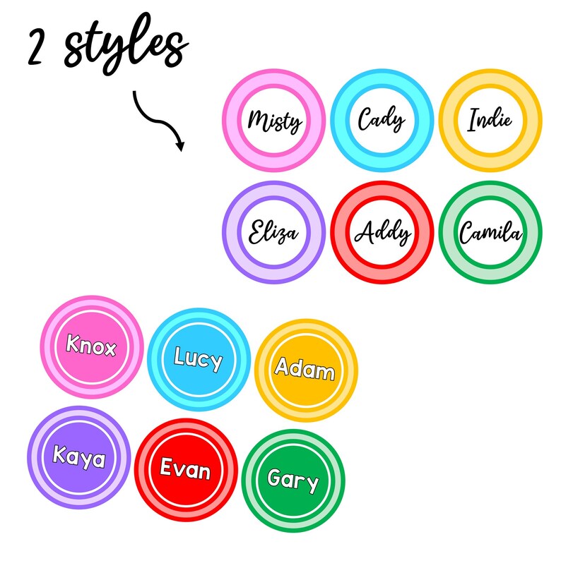 Back to School Number Tags, Printable Bright Colors Round Student Name ...