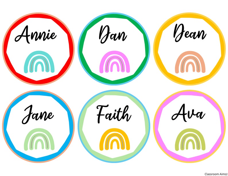 Rainbow Name Tags, Student Name Labels Printable, Editable Tags ...