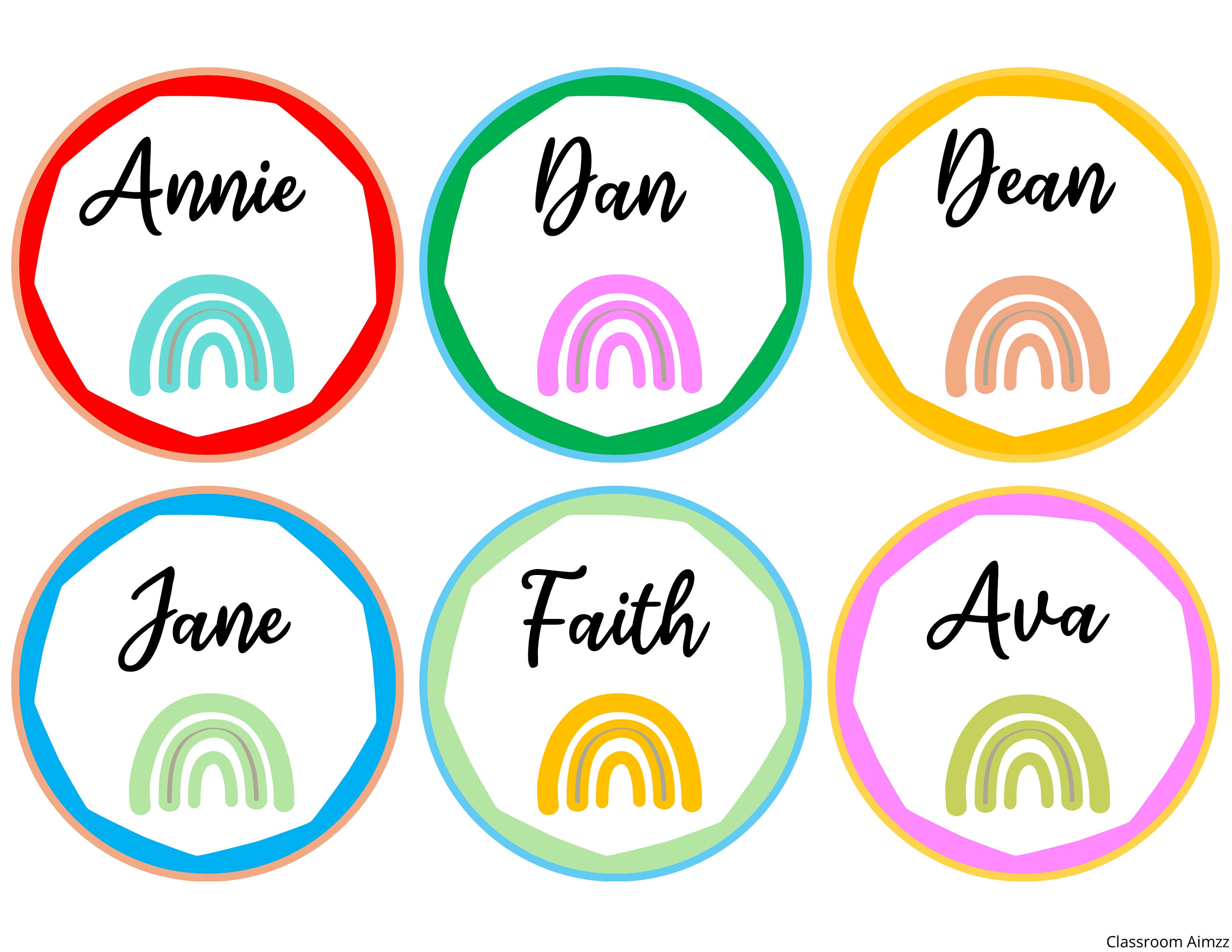 Rainbow Name Tags, Student Name Labels Printable, Editable Tags ...
