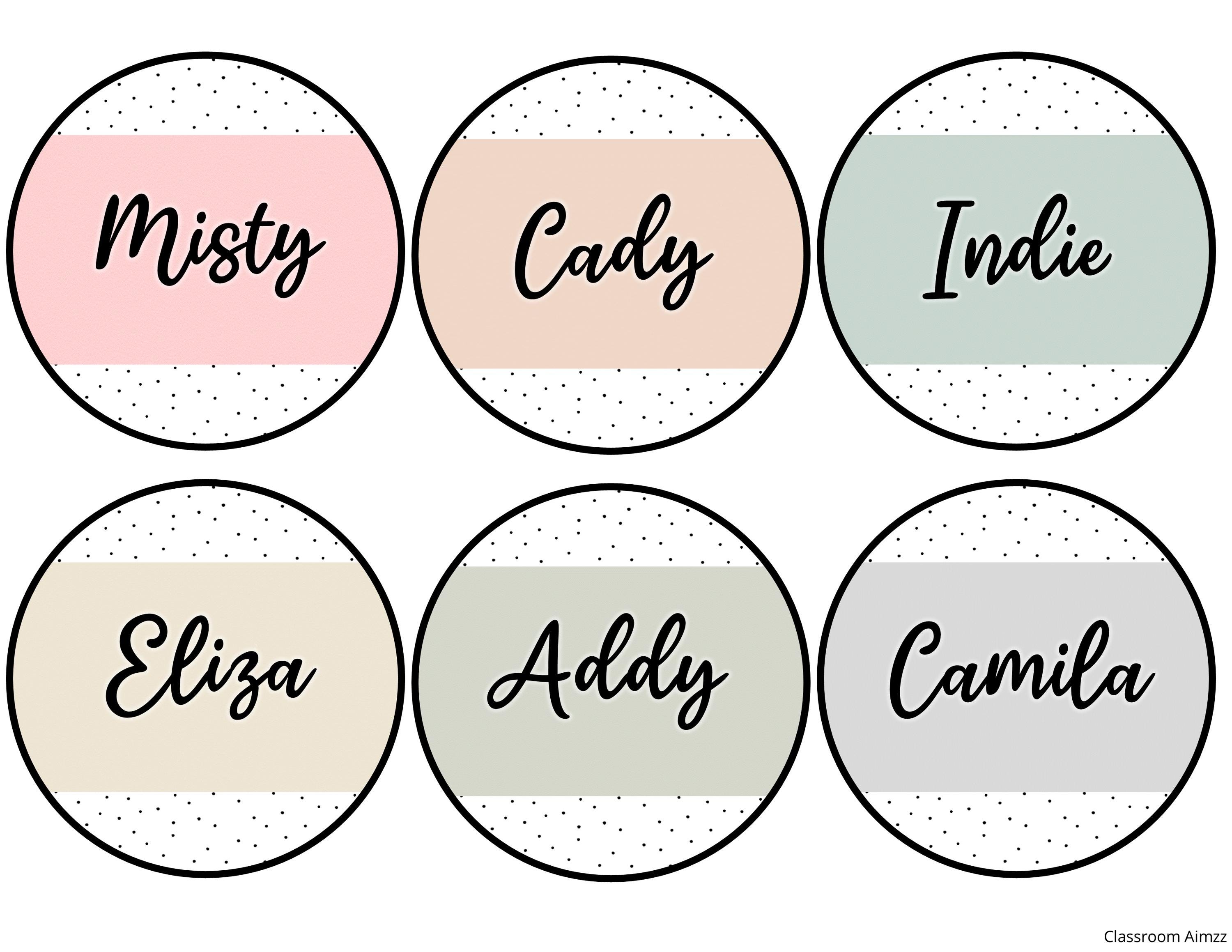 Printable Boho Neutral Minimalist Dotty Student Name Labels, Calm ...