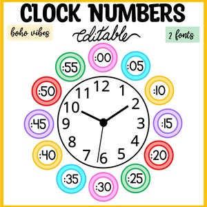 Printable Boho Bright Clock Numbers Display, Editable Clock Numbers ...