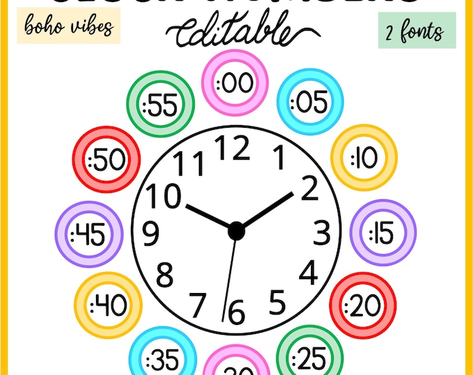Clock Numbers, Printable Wall Clock Number Display, Pastel Timecards ...