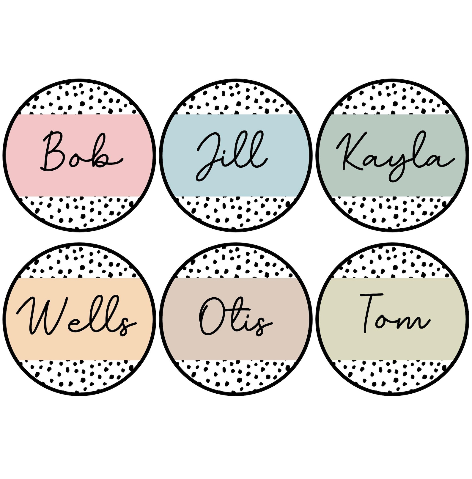 Printable Boho Spotty Neutral Student Name Labels, Round Student Name ...
