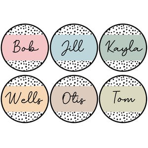 Printable Boho Spotty Neutral Student Name Labels, Round Student Name ...