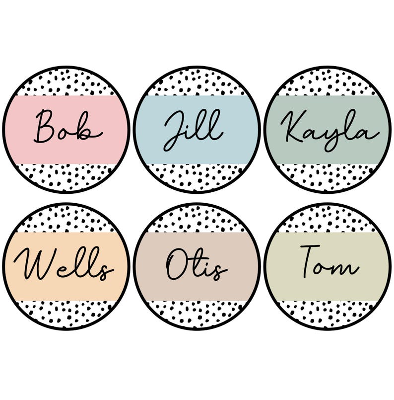 Printable Boho Spotty Neutral Student Name Labels, Round Student Name ...