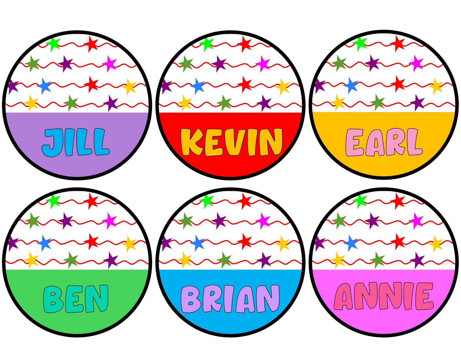 KG Nametags, Back to School Printable Stars Student Name Tags, Round ...